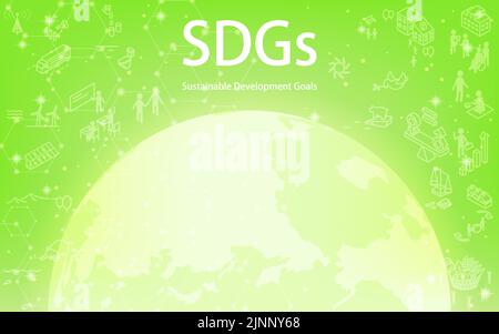 Eco-image of SDGs, glowing earth with SDGs text and goal icons, shining ...