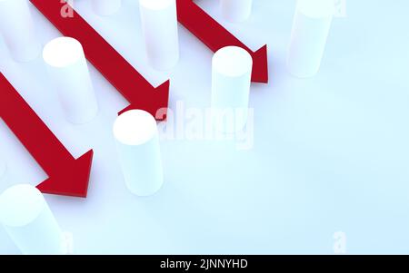 3DCG Image of business and descent Downward red arrow Copy space Stock ...