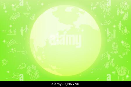 SDGs, green background eco-image with glowing earth and SDGs goal icon ...