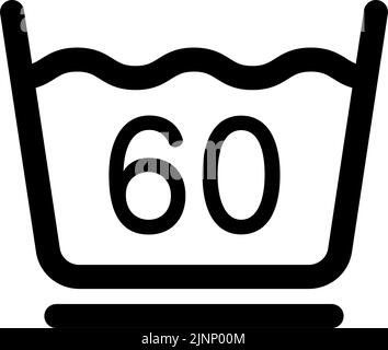 Machine wash temperature icon. Wash at 60 degree icon with text. Water ...