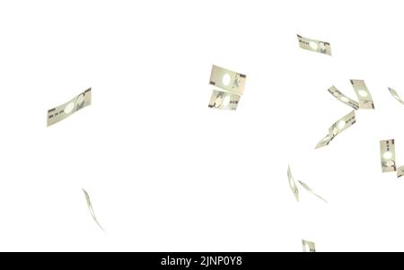 3DCG of 10,000 yen bill and money dancing (white background Stock Photo ...