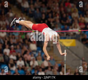 Adam Hague of England competing in the men’s pole vault final at the ...