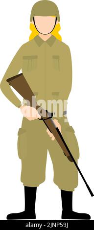 Female Soldier Pose, Standing guard with a rifle Stock Vector Image ...