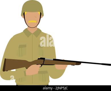 Senior Male Soldier Pose, Standing guard with a rifle Stock Vector ...