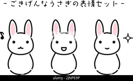 Simple line drawing, rabbit expression set - Translation: Simple rabbit ...