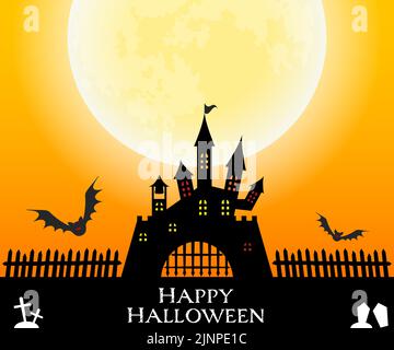 Halloween banner (for PC), full moon, castle, bats and dusk background ...