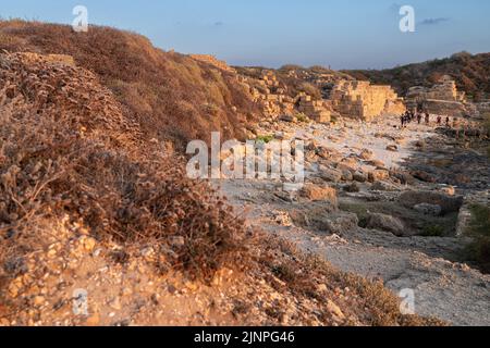 Haifa, Israel, August 13, 2022, Tel Dor Park. Ruins of the ancient city ...