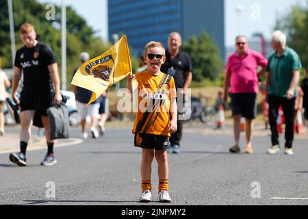 A young fan of Hull City arrives for todays game Stock Photo - Alamy