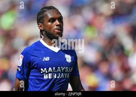 Mahlon Romeo #2 of Cardiff City Under pressure from Tim Iroegbunam #47 ...