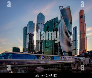 Moscow City skyscrapers, business center summer evening Russia Stock ...