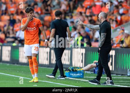 Michael Appleton Manager of Blackpool gives his team instructions ...