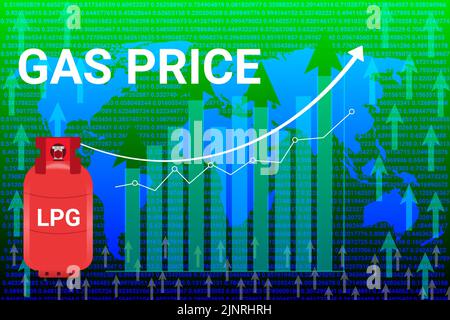 lpg gas price hike in india background with up down graphs and cylinder ...