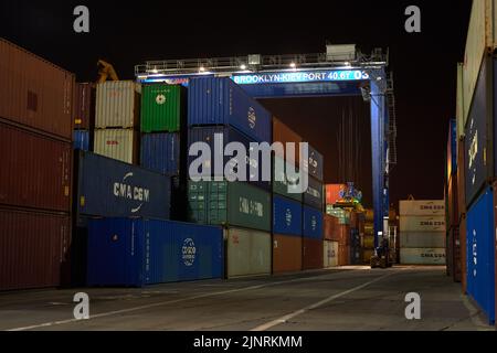 Odessa, Ukraine SIRCA 2019: industrial port with containers. Stacks of ...