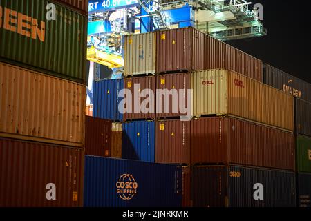 Odessa, Ukraine SIRCA 2019: industrial port with containers. Stacks of ...