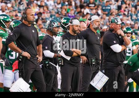 Philadelphia Eagles special teams coordinator Michael Clay speaks with members of the media ...
