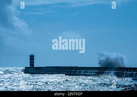 Scenic of an port at the Atlantic ocean with huge waves Stock Photo - Alamy