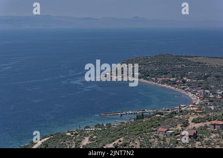 Panoramic view of Sivrice Bay in Aegean Sea coast of Turkey. Midilli ...