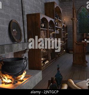 3d-illustration of an empty wizard room or witch lab Stock Photo - Alamy