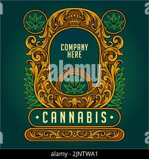 Antique elegant cannabis crown frame vector illustrations for your work ...