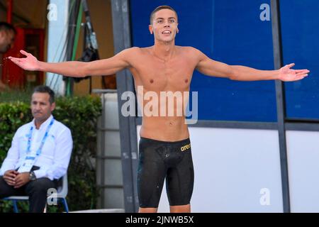 David Popovici of Romania reacts after compete in the 100m freestyle ...