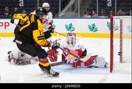 Germany's Yannick Proske (17) hits the post as Switzerland goalie Kevin ...