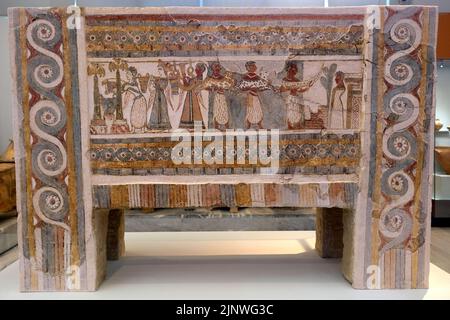 The Hagia Triada sarcophagus in the Heraklion Archaeological Museum in ...
