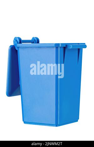 A new unbox blue large plastic bin isolated on white background ...