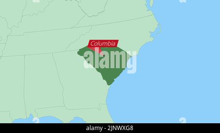 South Carolina map with pin of country capital. Two types of South ...