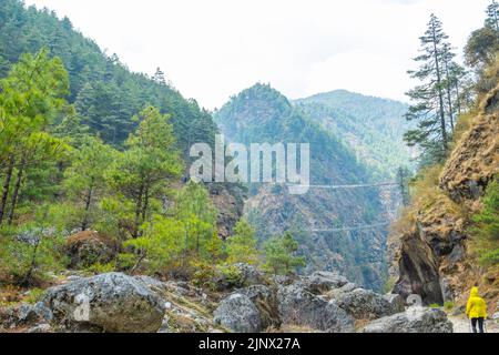 way to Tenzing-Hillary Suspension Bridge, the bridge build for crossing ...