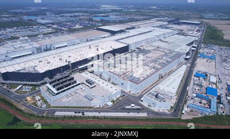 SHANGHAI, CHINA - AUGUST 13, 2022 - A Tesla Gigafactory in Shanghai ...