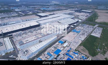 SHANGHAI, CHINA - AUGUST 13, 2022 - Cars are lined up for departure at ...