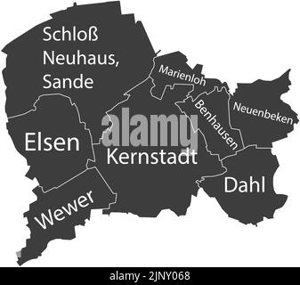 Gray districts map of PADERBORN, GERMANY Stock Vector Image & Art - Alamy