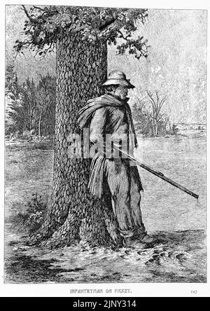 On Picket. 19th century American Civil War illustration by Edwin Forbes ...