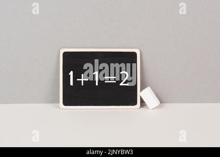 Chalkboard with math equation of the first grade, back to school and ...