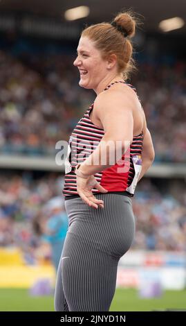 Sarah Mitton of Canada competing in the women’s shot put heats at the ...