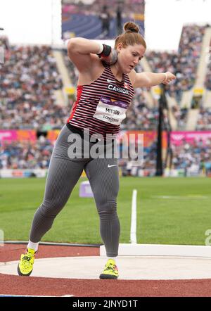 Sarah Mitton of Canada competing in the women’s shot put heats at the ...