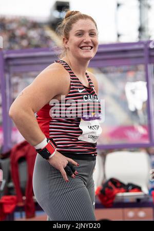 Sarah Mitton of Canada competing in the women’s shot put heats at the ...
