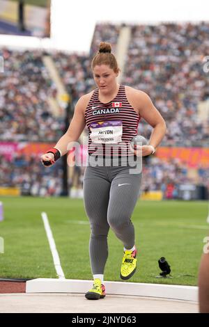 Sarah Mitton of Canada competing in the women’s shot put heats at the ...