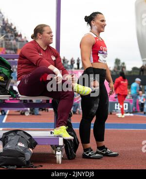 Adele Nicoll of Wales competing in the women’s shot put heats at the ...