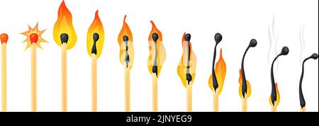 Burning match animation with fire flame burn sequence, vector cartoon ...