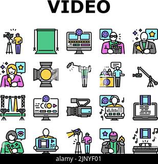 News production team icons set cartoon vector. Studio tv. Show digital ...