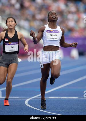 Hafsatu Kamara of Sierra Leone competing in the women’s 100m heats at ...