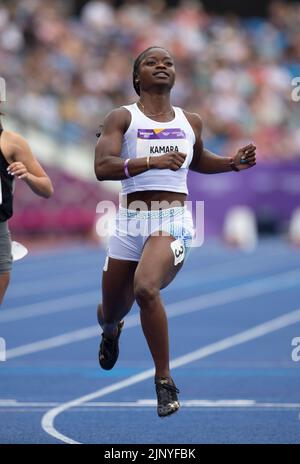 Hafsatu Kamara of Sierra Leone competing in the women’s 100m heats at ...