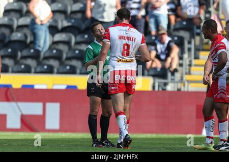 Referee Ben Thaler speaks to Alex Walmsley #8 of St Helens Stock Photo ...