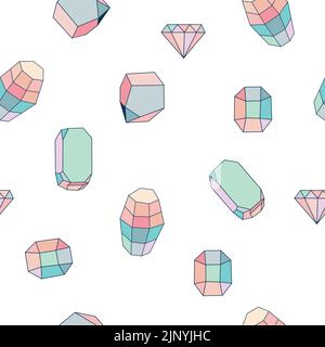 Line crystal seamless pattern. Diamonds crystals doodle print, jewelry ...
