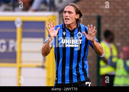 Club's Casper Nielsen reacts after scoring during a soccer match ...