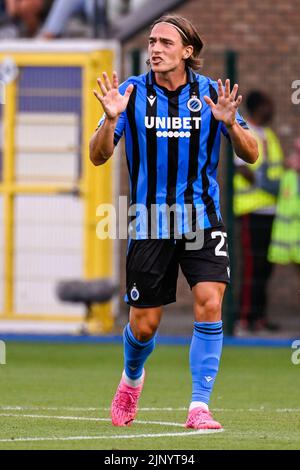 Club's Casper Nielsen reacts after scoring during a soccer match ...