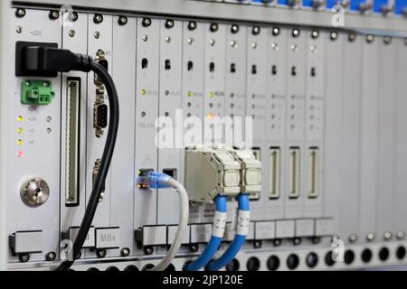 Industrial modular computer system in a rack. Selective focus Stock ...