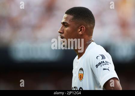 Samuel Dias Lino of Valencia CF and Juan Antonio Iglesias of Getafe CF ...