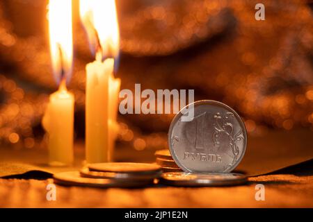 Russian rubles near the candle flame. Financial sanctions against ...